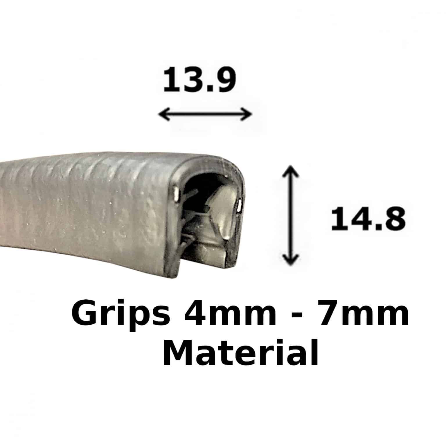 Silver Rubber Edge Trim for 4mm to 7mm from The Metal House